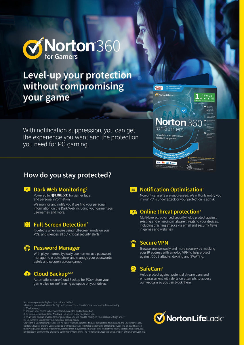 Norton LifeLock Norton 360 for GAMERS 3 User 1 Device 12 month 50GB PC ...